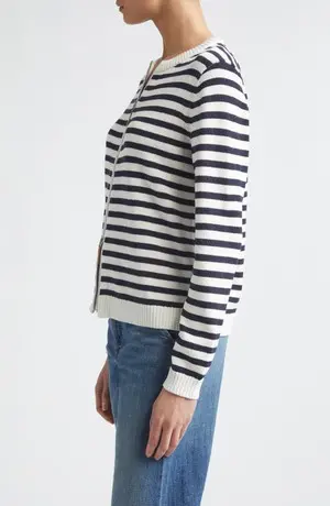 Lafayette 148 New York Stripe Cotton & Silk Zip Cardigan