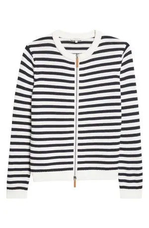 Lafayette 148 New York Stripe Cotton & Silk Zip Cardigan