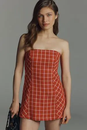 Amanda Uprichard Daisy Strapless Romper - Red Pattern