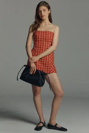Amanda Uprichard Strapless Plaid Romper - Red Pattern
