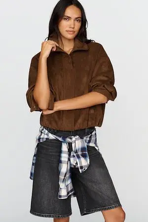 PILCRO Classic Denim Bermuda Shorts In Medium Wash - Black