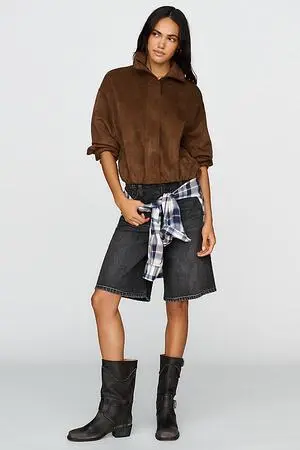 PILCRO Classic Denim Bermuda Shorts In Medium Wash - Black