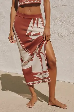 CELANDINE Knit Midi Skirt - Brown Pattern