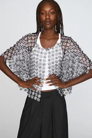Anthropologie Sheer Pearl Lace Cape Top - Silver