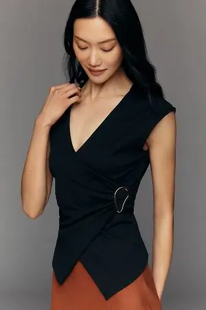 Maeve V-neck Cap-sleeve Top With Buckle Detail