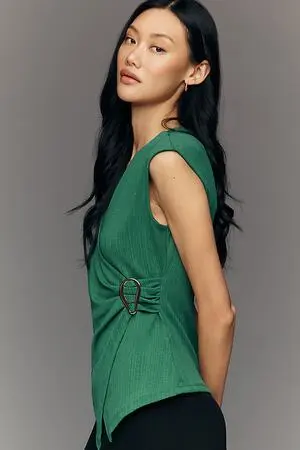 Maeve V-neck Cap-sleeve Top - Deep Green
