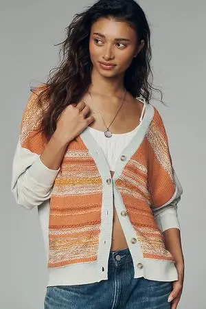 PILCRO Cotton Sunflower V-neck Cardigan