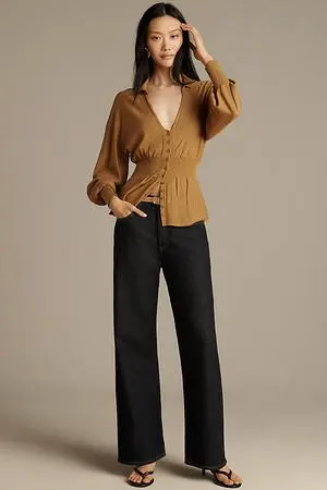 Anthropologie Long-sleeve V-neck Sheer Sweater - Khaki