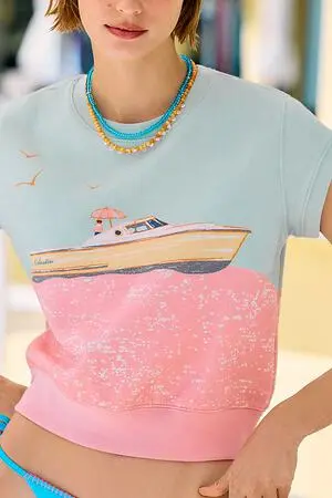 CELANDINE Color Block Short-sleeve Sweatshirt