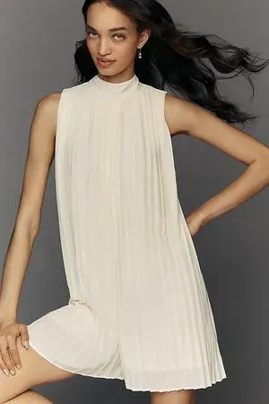 4si3nna Mock-neck Sleeveless Pleated Romper