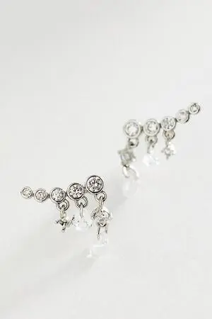 Anthropologie Gilded Dewdrop Climber Earrings - Silver