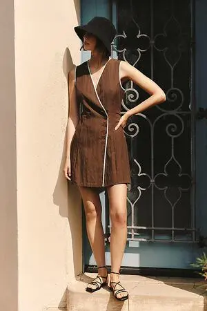 MARE MARE Asymmetric Button Mini Dress - Brown