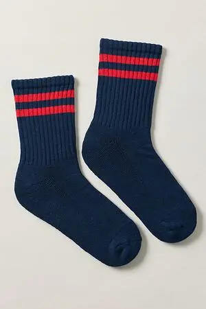 AMERICAN TRENCH Retro Crew Socks - Navy/red