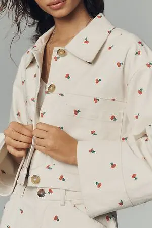 PILCRO Cotton Embroidered Crop Utility Jacket
