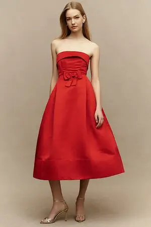 Bhldn Strapless Midi Dress With Bow Detail