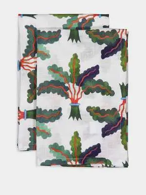 La DoubleJ Set Of 2 Palms Linen Napkins