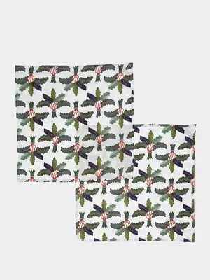 La DoubleJ Set Of 2 Palms Linen Napkins - Multicolour