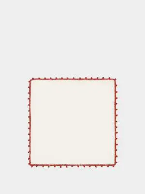 HOUSE OF CAPRICORN Hand-embroidered Linen Cocktail Napkin - Red