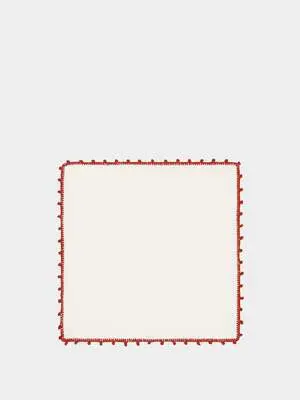 HOUSE OF CAPRICORN Hand-embroidered Linen Cocktail Napkin - Red