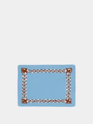 HOUSE OF CAPRICORN Hand-embroidered Linen Cocktail Napkin - Blue
