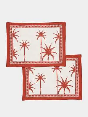 La DoubleJ Set Of 2 Palm Tree Linen Placemats - Red