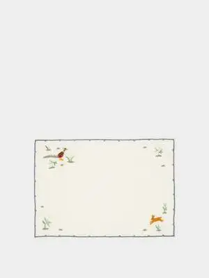 HOUSE OF CAPRICORN Hand-embroidered Linen Placemat - White