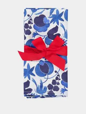 La DoubleJ Wildbird Blu Linen Napkins Set Of 2 - Blue
