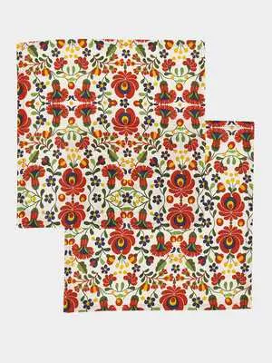 La DoubleJ Windflower Bordeaux Linen Napkins Set Of 2 - Multicolour