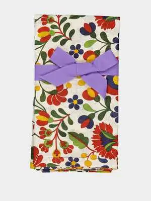 La DoubleJ Windflower Bordeaux Linen Napkins Set Of 2