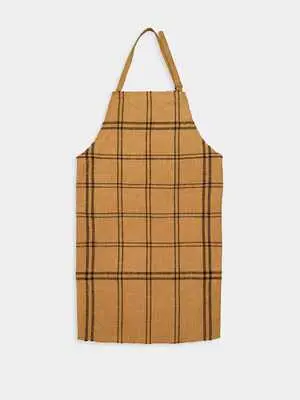 Madam Stoltz Checked Apron With Fringes - Brown