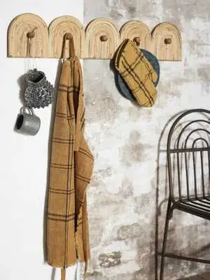 Madam Stoltz Checked Apron With Fringes - Brown
