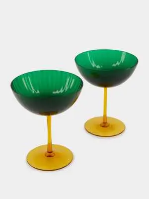 La DoubleJ Glass Champagne Coupe Set - Green