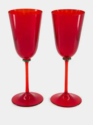 La DoubleJ Murano Wine Glasses Set Of Two - Red