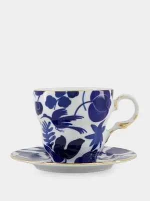 La DoubleJ Wildbird Porcelain Mug And Saucer - Blue