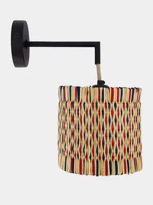 HOUSE OF CAPRICORN Handmade Coruche Natural, Red And Blue Reed Small Wall Lamp - Multicolour