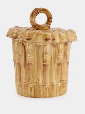 LES-OTTOMANS Bamboo Ceramic Sugar Bowl - Brown