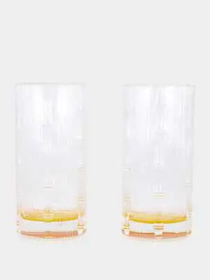 La DoubleJ Solid Amber Bamboo Highball Glasses Set Of 2 - Yellow