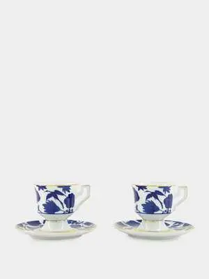 La DoubleJ Wildbird Porcelain Espresso Cup Set Of 2 - Blue