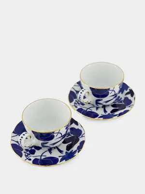 La DoubleJ Wildbird Porcelain Tea Cup Set - Blue