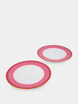 La DoubleJ Set Of 2 Rainbow Rose Dinner Plates - Pink