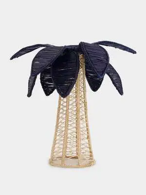 Coro Cora Navy Palm Tree Iraca Medium Candle Holder - Blue