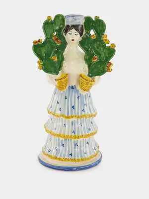 LES-OTTOMANS Cactus Porcelain Candle Holder - Multicolour