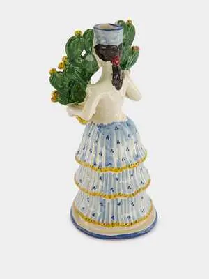 LES-OTTOMANS Cactus Porcelain Candle Holder - Multicolour