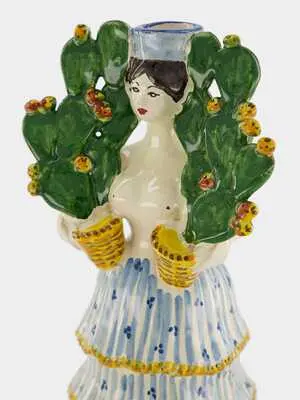 LES-OTTOMANS Cactus Porcelain Candle Holder - Multicolour