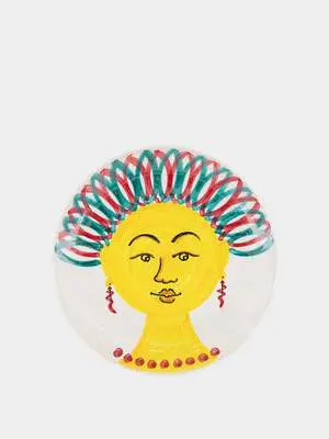 LES-OTTOMANS Les Ottomans Faces Handpainted Dessert Plate Yellow