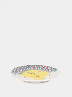 LES-OTTOMANS Faces Handpainted Dessert Plate - Yellow