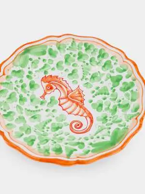 LES-OTTOMANS La Menagerie D'ete Seahorse Dessert Plate - Orange