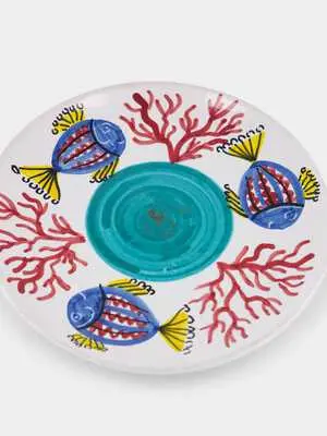 LES-OTTOMANS Handpainted Sicily Turquoise Dessert Plate - Multicolour