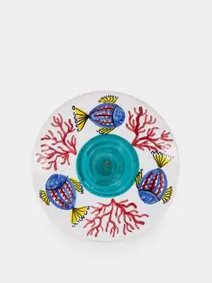 LES-OTTOMANS Handpainted Sicily Turquoise Dessert Plate - Multicolour