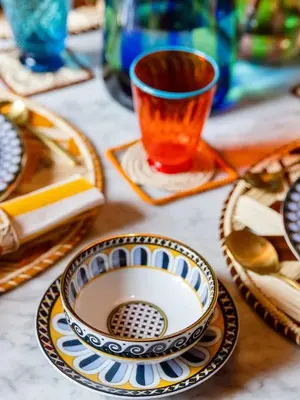 La DoubleJ Napoli Porcelain Snack Bowl Set Of 2 - Multicolour